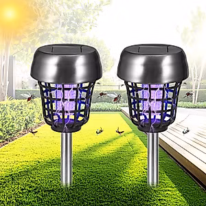 Jahy2Tech Solar Bug Zapper Outdoor Mosquito Zapper Mosquito Killer Lamp for Patio Backyard Garden Pathway Insect Mosquito Repellent Purple and White Light (2)