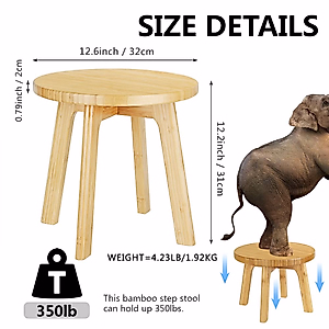 Bamboo Wooden Step Stool - Portable Stool - Foot Stool Bed Steps for High Beds for Adults Holds Up to 350lbs Sturdy Kids Step Stools for Kitchen Bathroom Bedroom Toilet (Large Round)