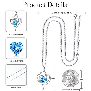 March Birthstone Necklace for Women, Blue Aquamarine Necklace Love Heart Birthstone Jewelry Anniversary Valentines Day Gift for Her Mothers Day Christmas Birthday Gift for Her Mom Wife Girlfriend
