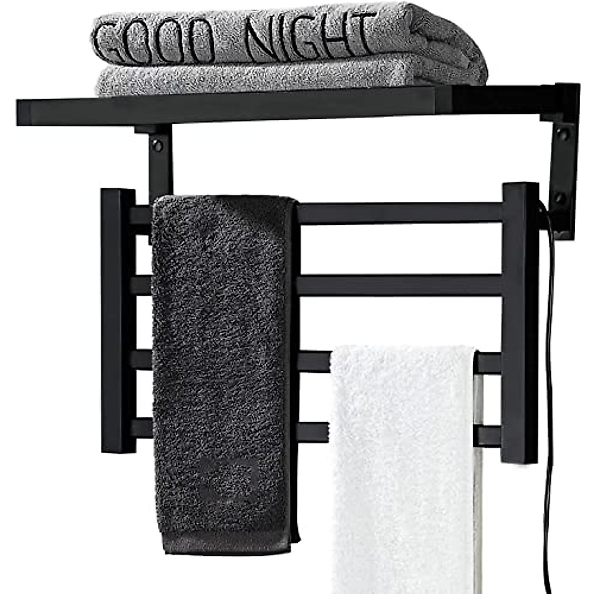 ZJDYDY Wall Mounted Heated Towel Rack with Top Shelf, Towel Warmer for Bathroom with 5 Bars, Electric Heated Towel Rail Storage Holder for Kitchen Bathroom Hotel Towel Warmers for Bathroom