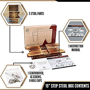 Adult Wooden Step Stool - Very Sturdy Adult Step Stool, Kitchen Step Stool, Bed Stool for High Beds，Great Wood Step Stool for Adults，Lightweight, Quality Eco Pine，Attractive & Easy Assemble 9 X 8 X 19