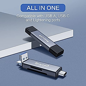 SmartQ C350TL SD Card Reader for iPhone/Android, USB C 3.0, and USB A 2.0 Super Speed Memory Card Adapter for PC, Laptop, Mac, Supports Micro SD/SD/SDHC/SCXC