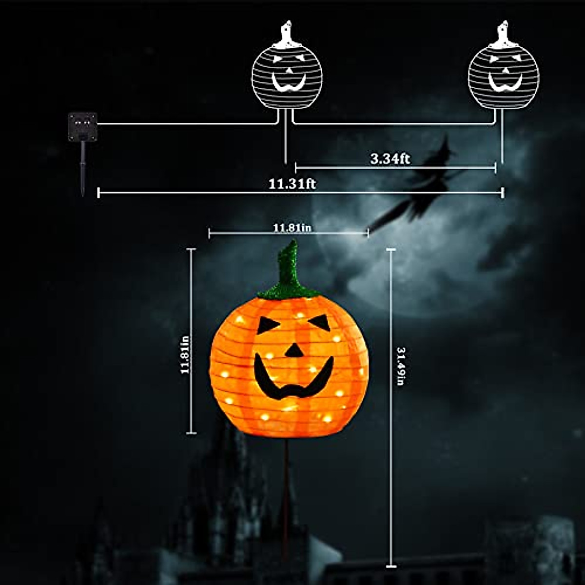 PLTCAT Solar Halloween Pumpkin LED Lights, Set of 2 Pumpkin Stake Lights 2 Modes for Outdoor Halloween Pathway Yard Garden Decoration
