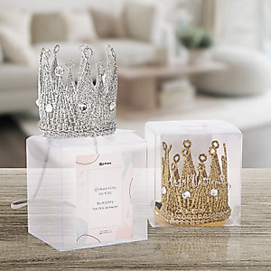 Qishare Baby Photo Prop Crown Elastic Headbands, 2Pcs Princess Tiara Crown Birthday Hat for Baby Boy Girl, Party Hat for Women (Gold+Silver)