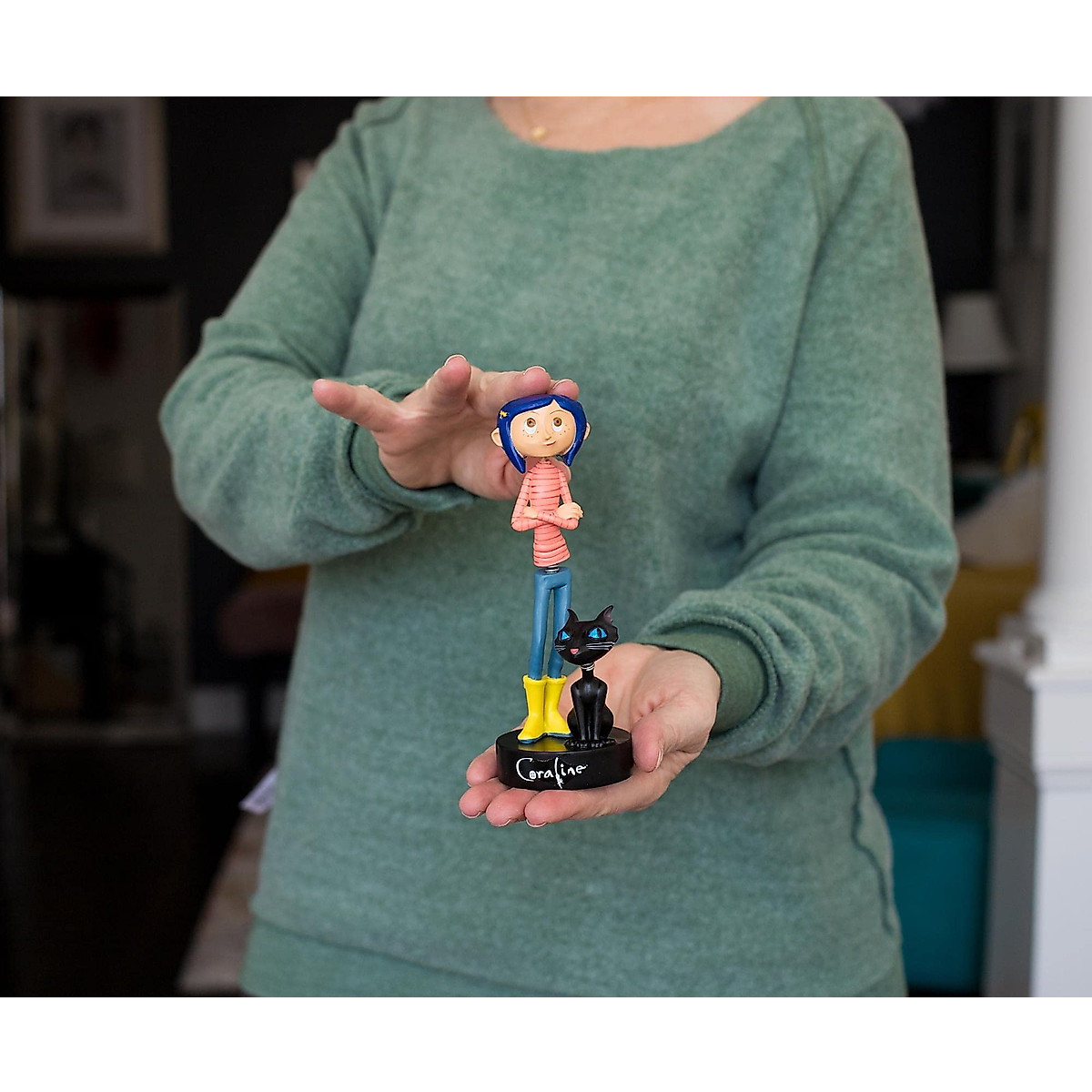 Surreal Entertainment Coraline with Cat PVC Bobble Figure Statue | Collectible Bobblehead Action Figure, Desk Toy Accessories | Novelty Gifts for Home Office Decor | 6.5 Inches Tall