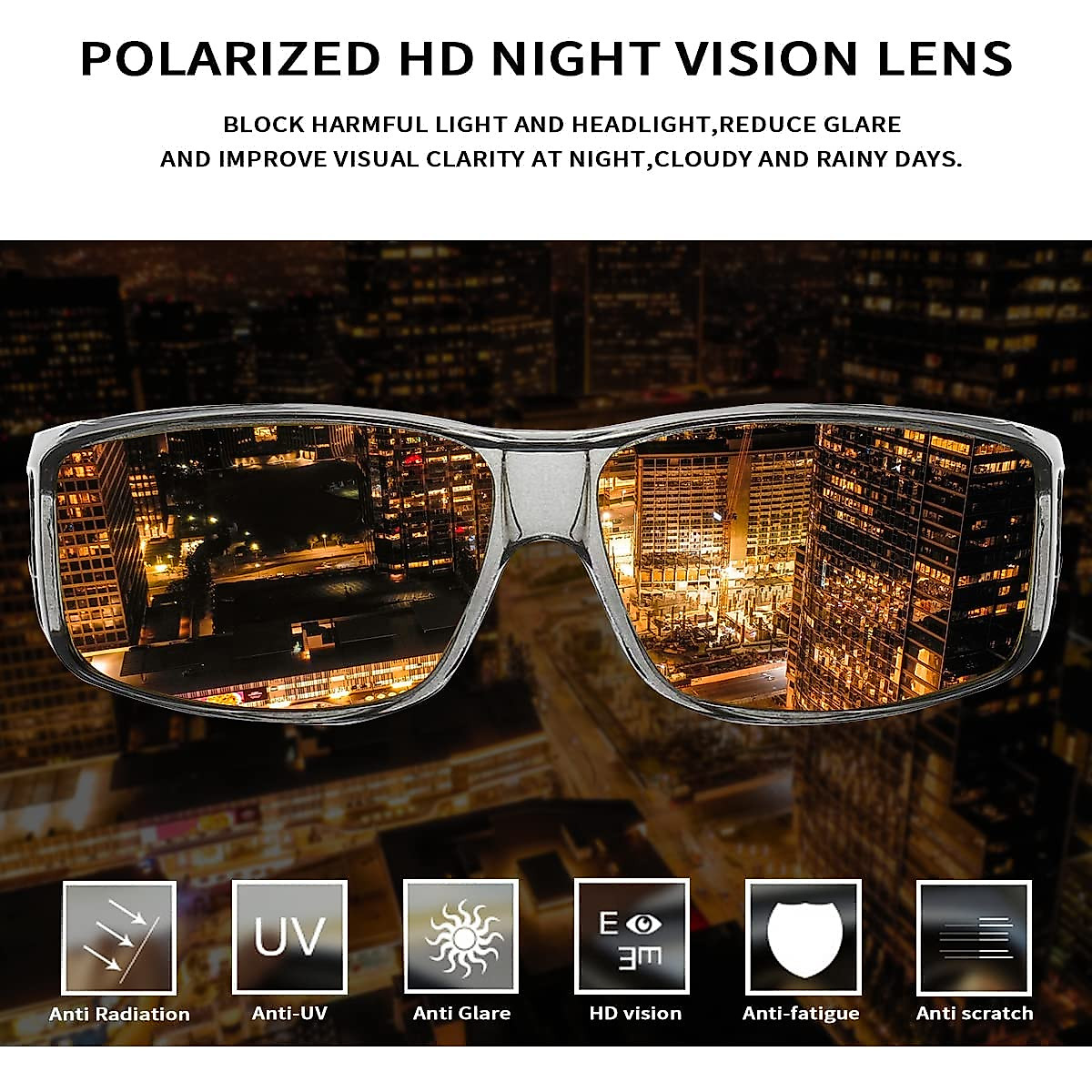 BOJOD Night Driving Glasses for Women Men Fits Over Anti Glare Polarized Night Vision Glasses for Nighttime Yellow Glasses