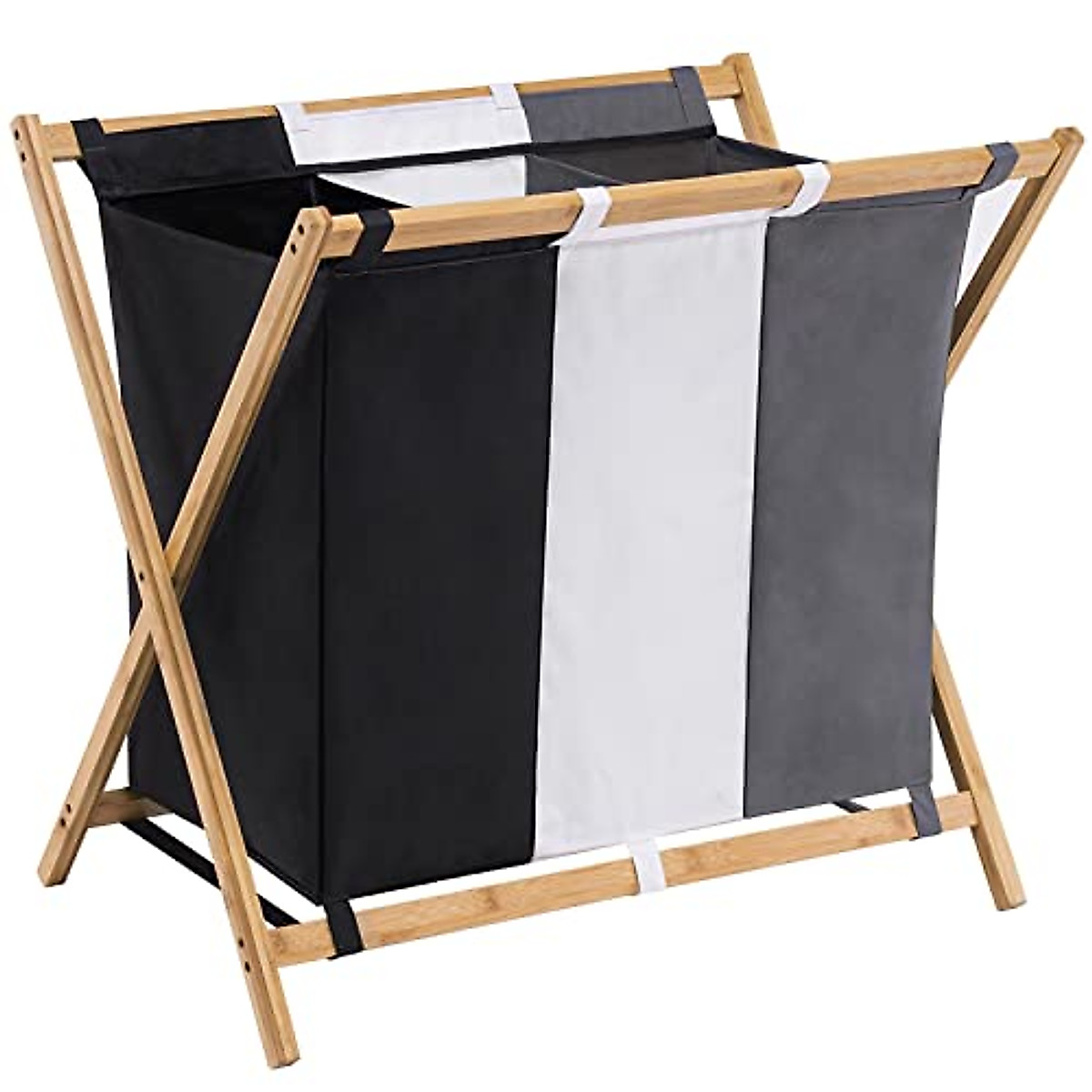 YOUDENOVA 143L Large Laundry Hamper Basket 3 Section, Waterproof Laundry sorter with 3 Compartments, Triple Divided laundry Organizer for Bedroom, Bathroom Organization, Black and Grey