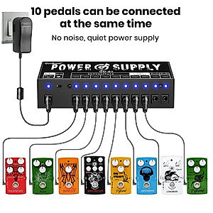 Guitar Effect Pedal Power Supply 10 DC Output for 9V 12V 18V Pedals with Short Circuit Overcurrent Protection Separate GD-01