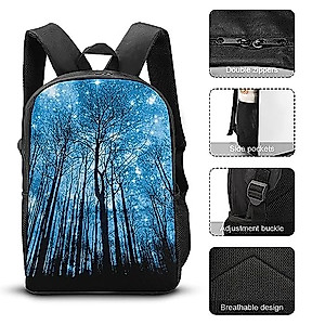Psychedelic Starry Night Forest Travel Backpack Casual 17 Inch Large Daypack Shoulder Bag with Adjustable Shoulder Straps