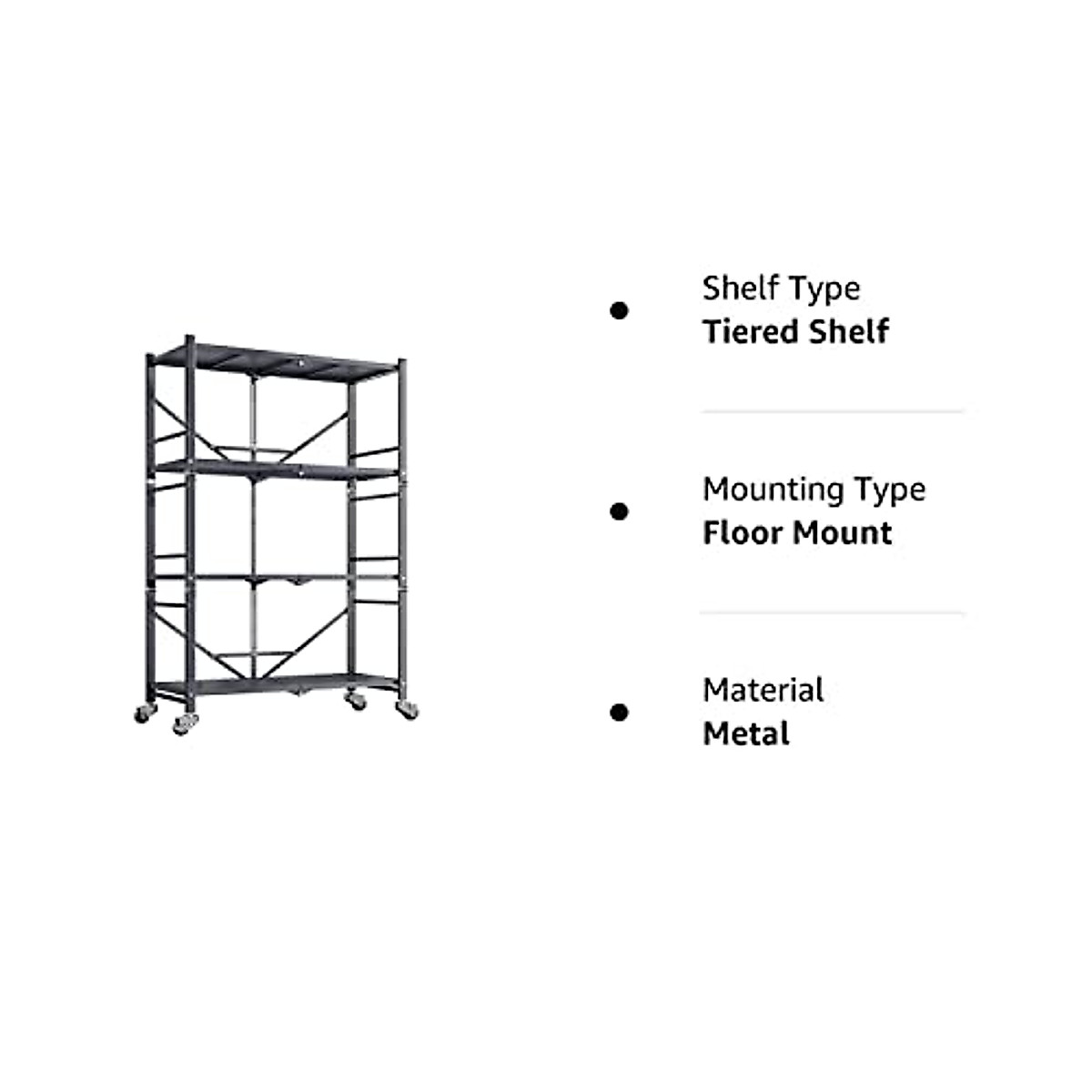SAYZH 4-Tier Shelves, Foldable Metal Storage Shelves for Garage Plant Shoe Pantry Kitchen Microwave, Grey