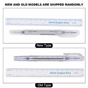 Surgical Tattoo Marker Sterile Disposable Marker With Ruler Piercing Tattoo Surgical Pen(Double pen in silver)