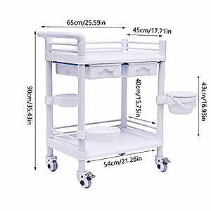 Rolling Utility Cart, 3-Tier Heavy Duty Cosmetology Cart with 360° Swivel Wheels, Dirt Bucket and Drawer for Beauty Salon SPA, Commercial Hospital Office Lab Cart (White)