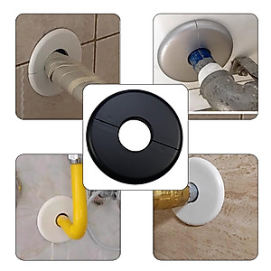 Antrader Wall Split Flange,4PCS Round Escutcheon Plate Cover Black ABS Plastic Wall Hole Decorative Cover Faucet Decorative Cover,28mm Diameter Hole