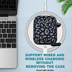 Leopard Silicone Airpods Case, Gawnock Soft Case Cover Flexible for Airpods 2nd/1st Generation Floral Print Cover for Women Girls with Keychain - Gray Leopard Cheetah