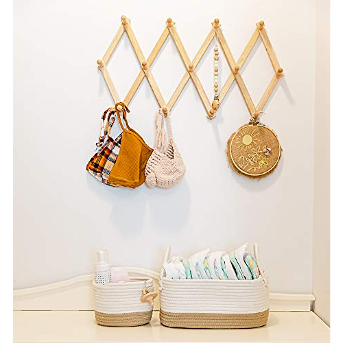 OrganiHaus Woven Storage Baskets for Shelves | Toy Storage Basket | Small Rope Basket for Storage | Woven Basket for Baby Clothes | Set of 3 Round Soft Baskets for Toys | Baby Changing Basket - Honey