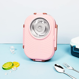 Puraville Stainless Steel Bento Lunch Box for Kids and Adults,Stackable BPA-Free Food Containers with 3 Compartments and Reusable Sauce Bowl, Fork and Spoon, (1000ml/34oz,Pink) …