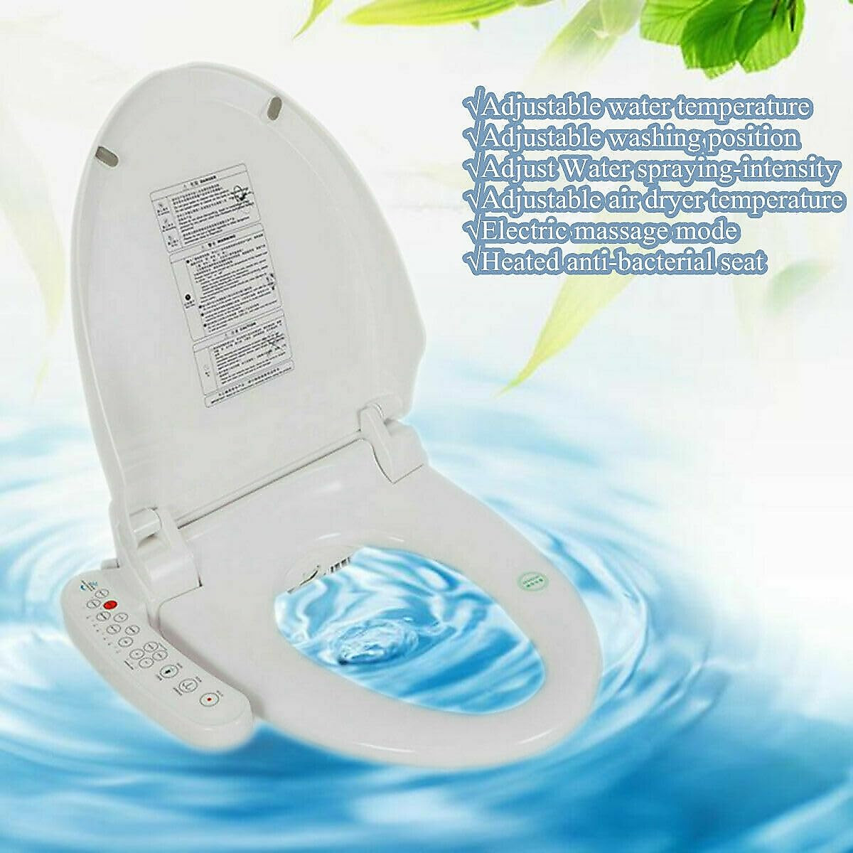 DNYSYSJ Smart Electric Bidet Toilet Seat for Most Elongated Adjustable Heated Seat Toilets with Control Panel, Stainless Steel Nozzle with Removable Nozzle Cap, Child Wash Function, Elongated