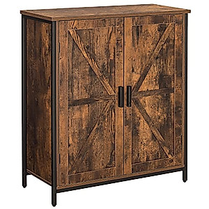 WEENFON Storage Cabinet, Industrial Floor Cabinet with 2 Doors & 1 Shelf, Wooden Freestanding Storage Cabinet with Metal Frame, Buffet Cabinet, for Living Room, Bedroom, Rustic Brown & Black
