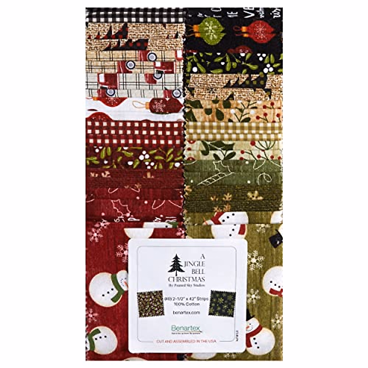 Benartex Time A Jingle Bell Christmas 2.5'' Strip-pies 40pcs, Multi