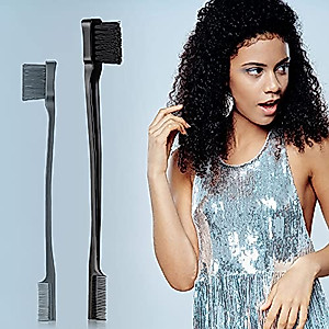 Geiserailie 3 Pcs Slick Back Hair Brush Set Bristle Brush Edge Control Teasing Comb for Women Black Hair(Black)