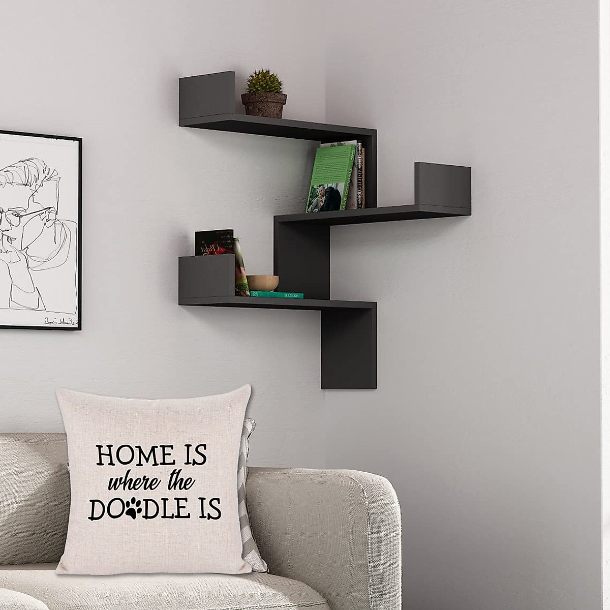 Funny Quote Decorative Throw Pillow Cover Home is Where The Doodle is Paw Decorative Throw Pillow Case Cushion Cover Square Cotton Linen Pillowcase Gifts for Dog Lover Home 18X18 Inches