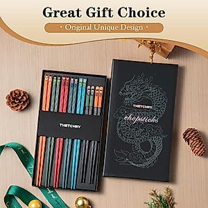 THETCHRY Chopsticks Reusable, 7 Pairs Fiberglass Chopsticks Matte Non-Slip, Chop Sticks Dishwasher Safe, Japanese Cooking Chopsticks for Sushi, Ramen, Asian Cuisine, 9.5inches Gift Set, Colorful