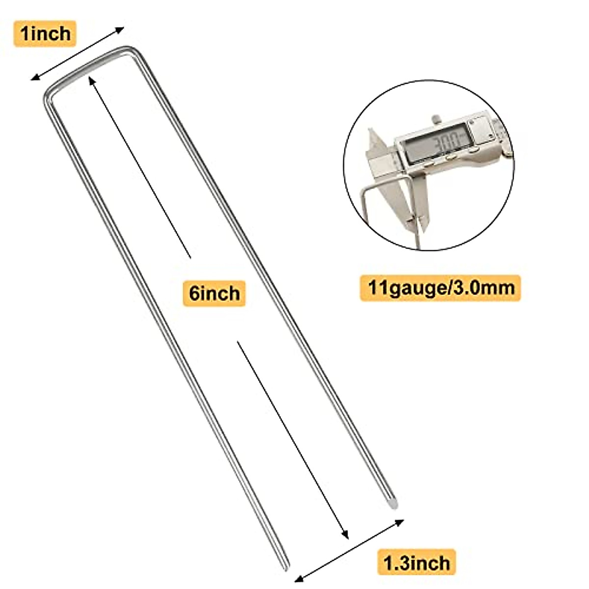 Whonline 100pcs Landscape Staples 6 Inch 11 Gauge Heavy Duty Galvanized Garden Stakes, Drip Irrigation Stakes for Securing Irrigation Tubing Fabric Weed Barrier Ground Sheets