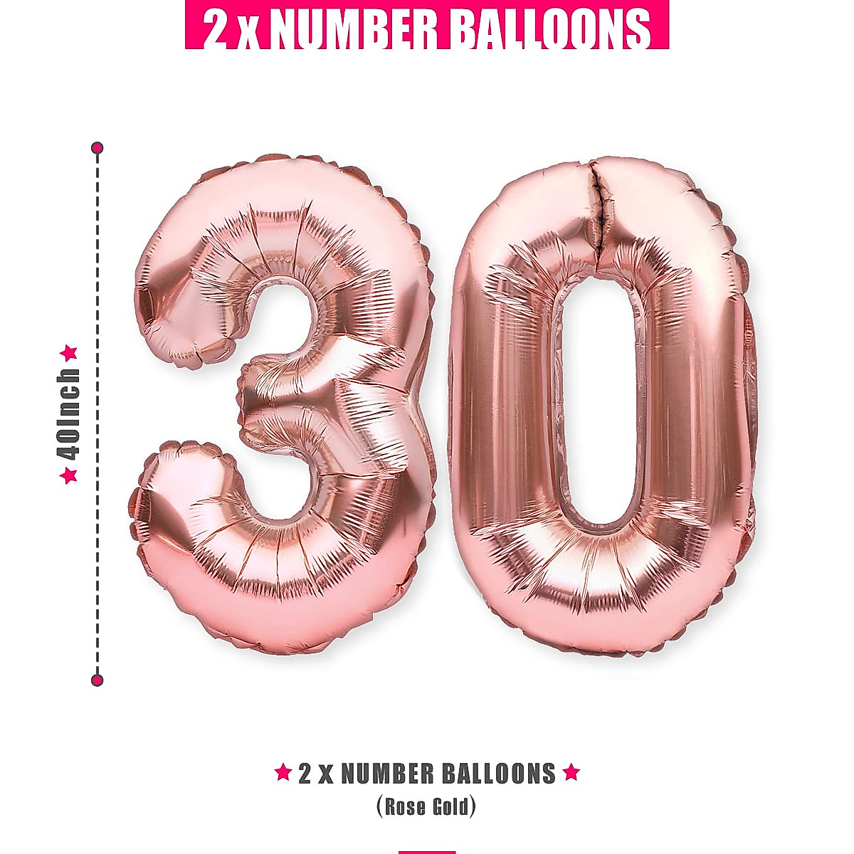PartyForever 30th Birthday Party Decorations Banner Kit For Women Including Dirty Thirty Black and Rose Gold Banner for Her with Dirty 30 Balloons