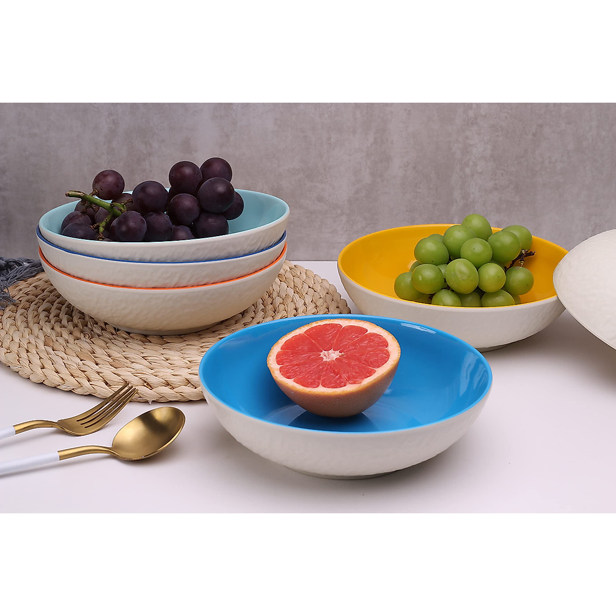 Melamine Pasta Bowls, Bowl Sets, Shallow Salad Bowls (7.5 inch, 6 Pcs, 25oz) Cereal Bowls Dishwasher Safe Lightweight Unbreakable BPA Free Multicolor