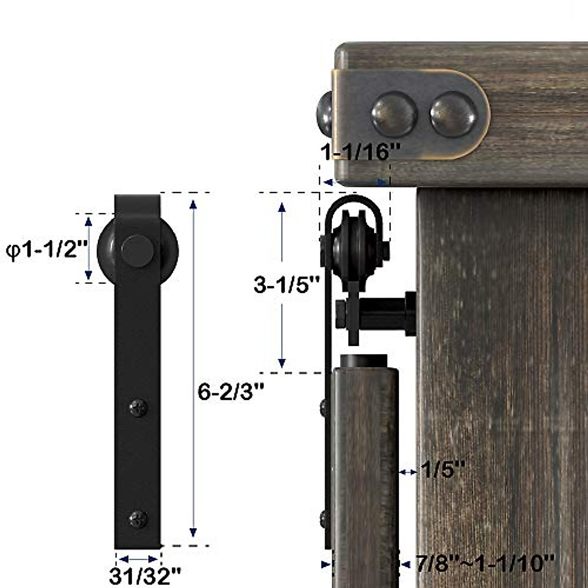 Hahaemall Heavy Duty Metal Steel Black Super Mini Sliding Barn Door Hardware Track Roller Kit Hanging TV Stand Cabinet System（6.6FT Single kit）（NO Cabinet）