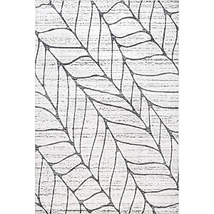 nuLOOM Lanette Abstract Leaves Machine Washable Ultra Thin Area Rug, 4' x 6', Light Grey