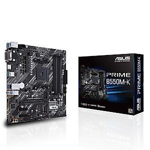 ASUS Prime B550M-K AMD AM4 Zen 3 Ryzen 5000 & 3rd Gen Ryzen Micro-ATX Motherboard (PCIe 4.0, ECC Memory, 1Gb LAN, Dual M.2, USB 3.2 Gen 2 Type-A,HDMI 2.1 4K@60Hz, DVI, D-Sub) Silver