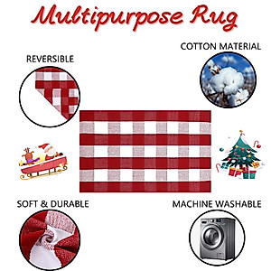 Christmas Door Mat Combo Set - 100% Coco Coir Welcome Mat + 28 x 43 Inch Red and White Plaid Rug, Christmas New Year Holiday Collection Doormat for Front Porch Entryway Decorative