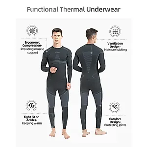 NOOYME Thermal Underwear for Men Long Johns for Men, Long Underwear Mens Base Layer Men for Cold Weather Black-grey