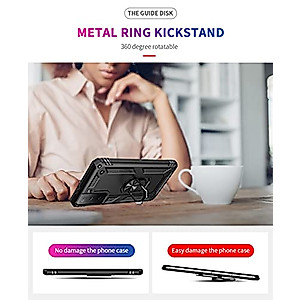 Samsung Galaxy S21 FE 5G Case with HD Screen Protectors, Androgate Military-Grade Metal Ring Holder Kickstand 15ft Drop Tested Shockproof Cover Case for Samsung Galaxy S21 FE Black