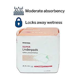 McKesson Super Underpads, Incontinence, Moderate Absorbency, 30 in x 36 in, 100 Count