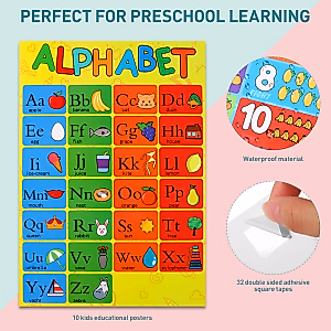 STOBOK Educational Preschool Posters for Kindergarten Classrooms,Includes Alphabet Letters,Colors,Numbers,Days of The Week,Farm Animals,Seasons,Weathers,Months,Shapes,10 Pieces