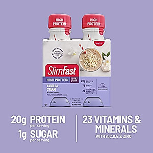 SlimFast Advanced Nutrition High Protein Meal Replacement Shake, Vanilla Cream, 20g of Ready to Drink Protein, 11 Fl. Oz Bottle, 4 Count (Packaging May Vary)