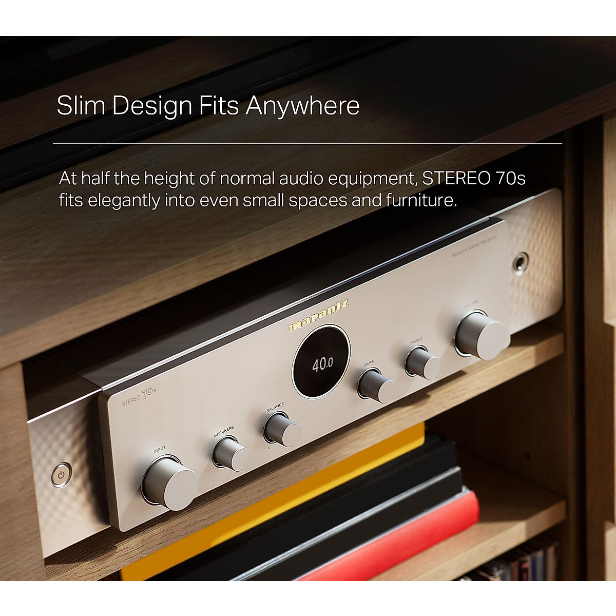 Marantz STEREO 70s 2-Ch AV Receiver (75W X 2) - 4K/120 and 8K Compact Home Theater Receiver, Class A/B Amplification, Supports Spotify Connect, Airplay 2, Bluetooth, & More via Wi-Fi & HEOS Multi-Room