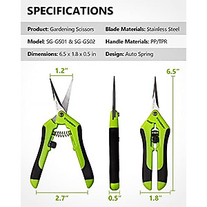 STAYGROW 2pcs 6.5" Pruning Shears for Gardening, Ultra Sharp Garden Scissors for Precise Cuts, Stainless Steel Bonsai Clippers with Spring Loaded, 6.5 Inch Garden Shears (1pc Straight & 1pc Curved)