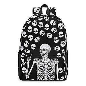 Skull School Backpack Lightweight Cute Kids Backpack Classic Daypack for Teen Boys Girls High School Student, 17 Inch