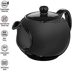 SAKI Large Porcelain Teapot, 48 Ounce Tea Pot with Infuser, Loose Leaf and Blooming Tea Pot - Black