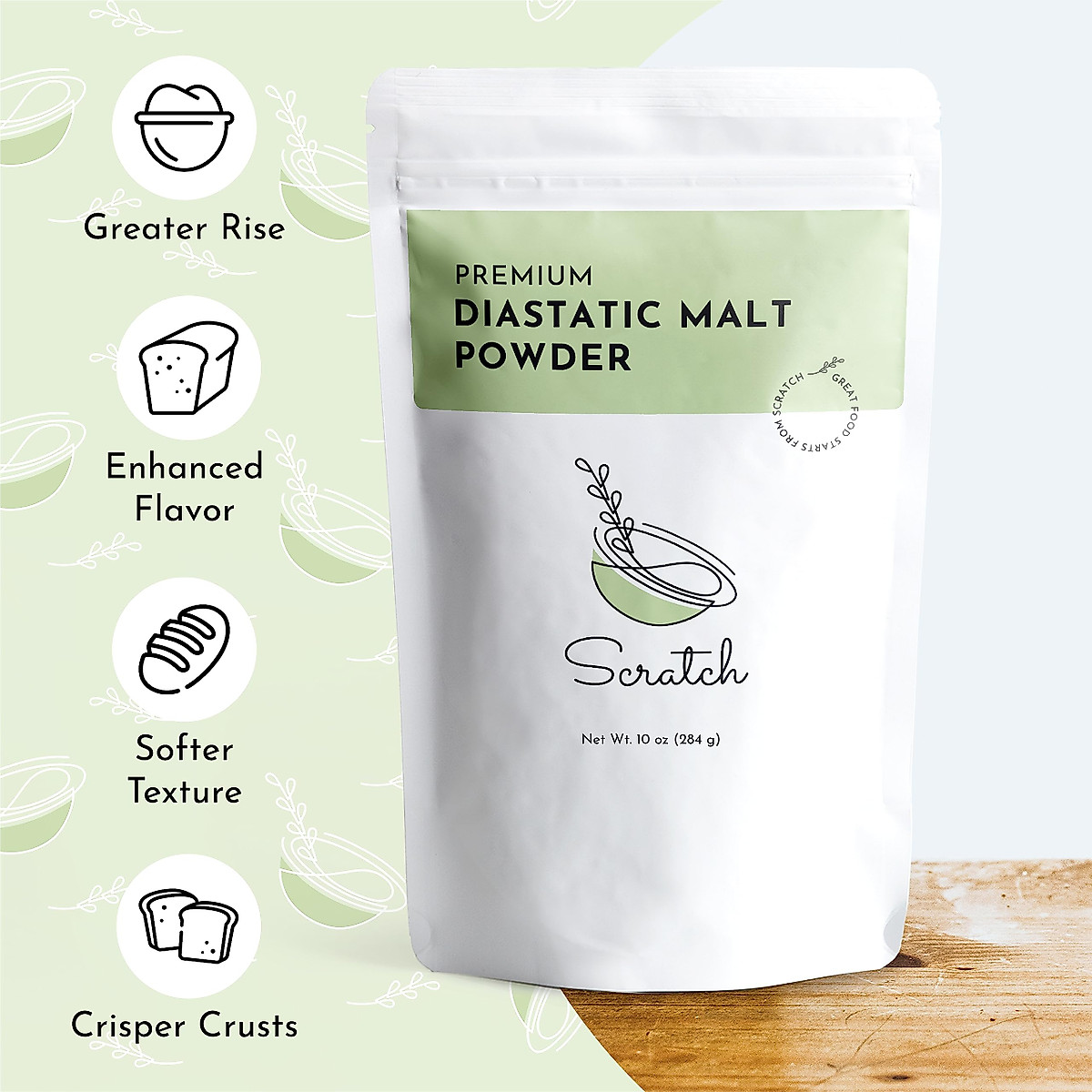 Scratch Diastatic Malt Powder for Baking - (10oz) Dried Barley Malt for Baking Bread - Bread Improver - Premium Baking Ingredients for Breads, Pizzas, Pretzels, Desserts, Shakes and More