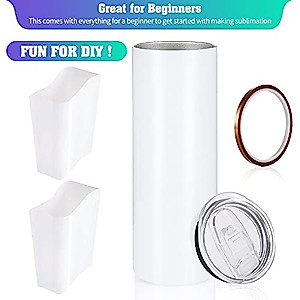stonechic Sublimation White Straight Skinny Tumbler 20oz for Heat Transfer,Sublimation Blanks, Double Wall Insulated Tumbler with Heat Resistant Tape & Shrink Wrap Sleeve | Vinyl DIY Gifts - 6 Pack