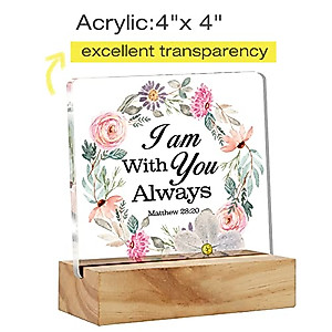 Bible Verse I am with You Always Desk Decor Acrylic Desk Sign Inspirational Scripture Christian Acrylic Plaque Home Office Desk Shelf Decoration Gift 4.7"x4.7"