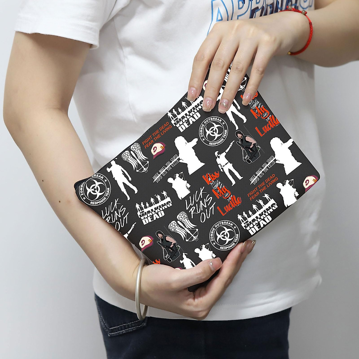 MNIGIU WD Cosmetic Bag TWD Merch TWD Fans Gift Zombie Themed Gift (Run-out Black Bag)