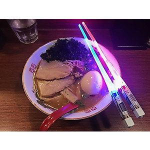 Everyday Delights LED Light Up LightSaber Chopsticks, 2 pairs (Red & Blue), Reusable Durable Eco-friendly Lightweight Portable BPA Free Food Safe Kitchen Dinner Party Utensil Tableware Toy Gift