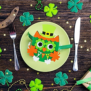 24 Sets St. Patrick's Day Decorations Owl Shamrock Ornaments DIY St. Pat's Craft Kits Assorted Owl Four-Leaf Clover Irish Lucky Shamrock Foam Stickers for Kids Classroom Home Activity Gift Art Project