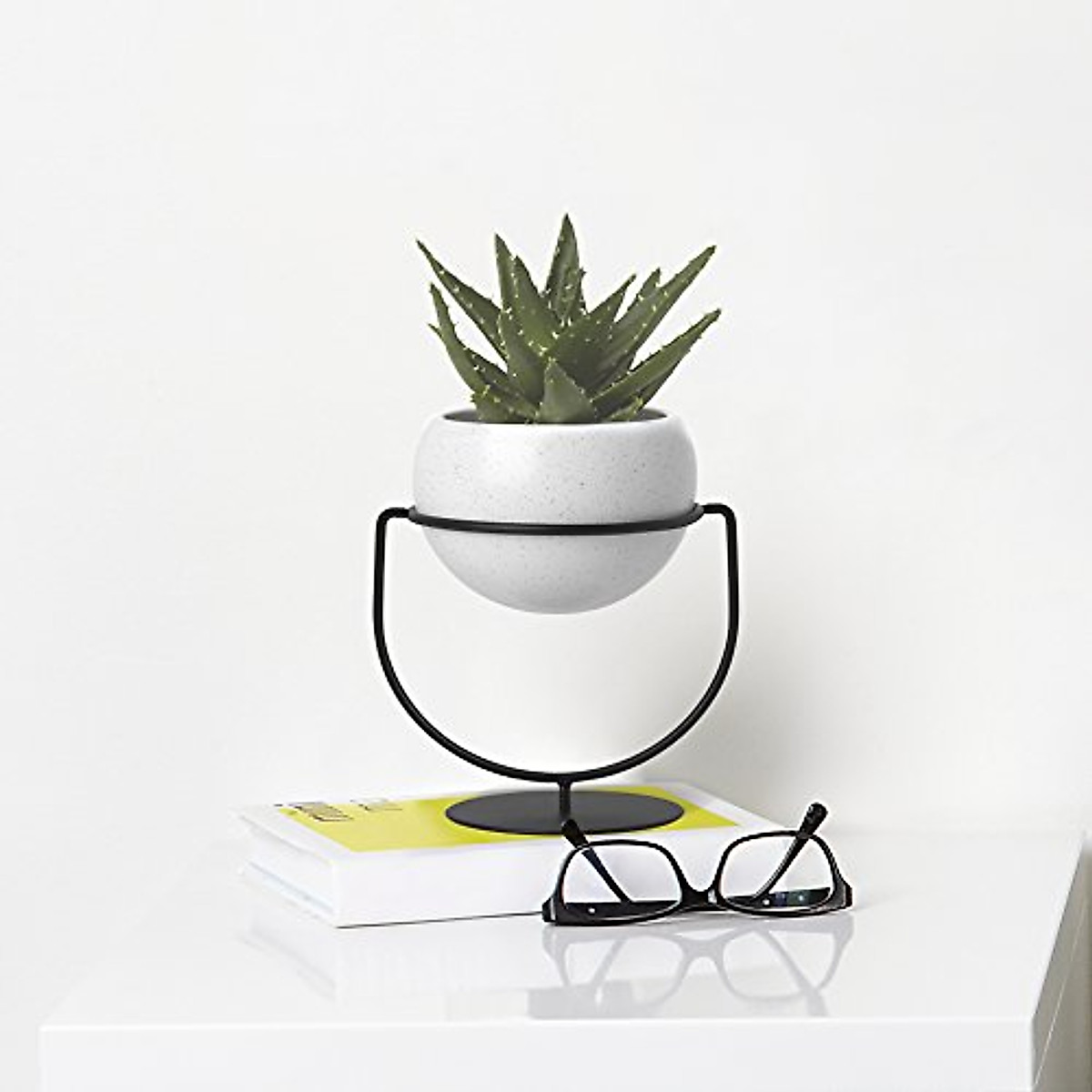 Umbra 1009251-748 Nesta, Table Top or Hanging Modern Planter, Ideal Succulent Plant Holder, White/Black,Single Planter
