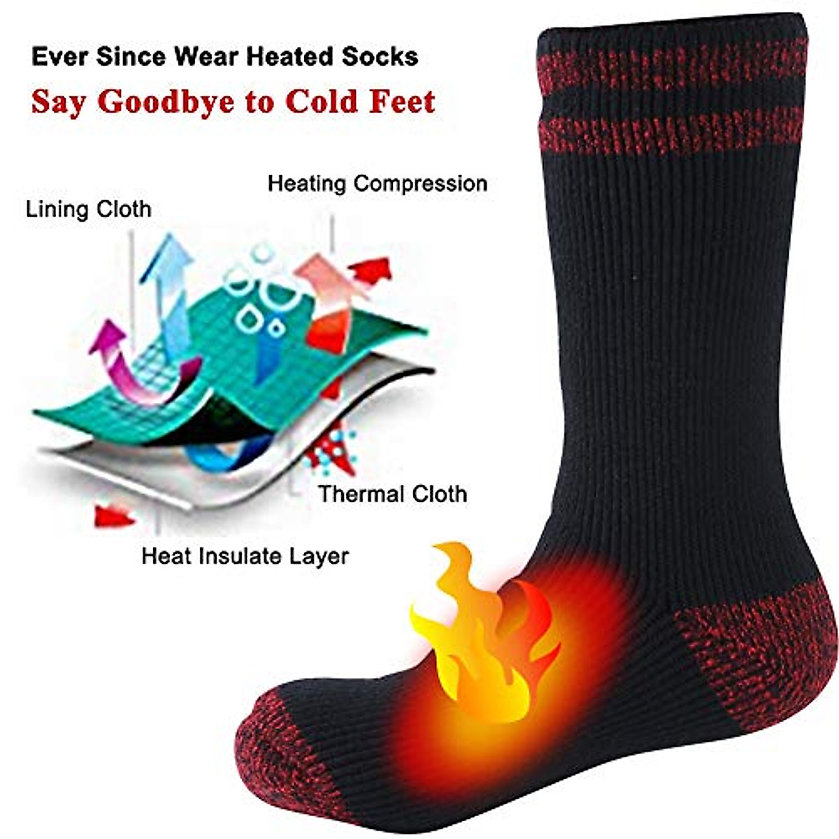Three street Outdoor Sport Thermal Socks, Men Comfort Heavyweight Thermal Hiker Crew Insulated Heat Non Skid Socks, Winter Thick Warm Fuzzy Slipper Socks Warm Clothes for Working Black Red 1 Pair
